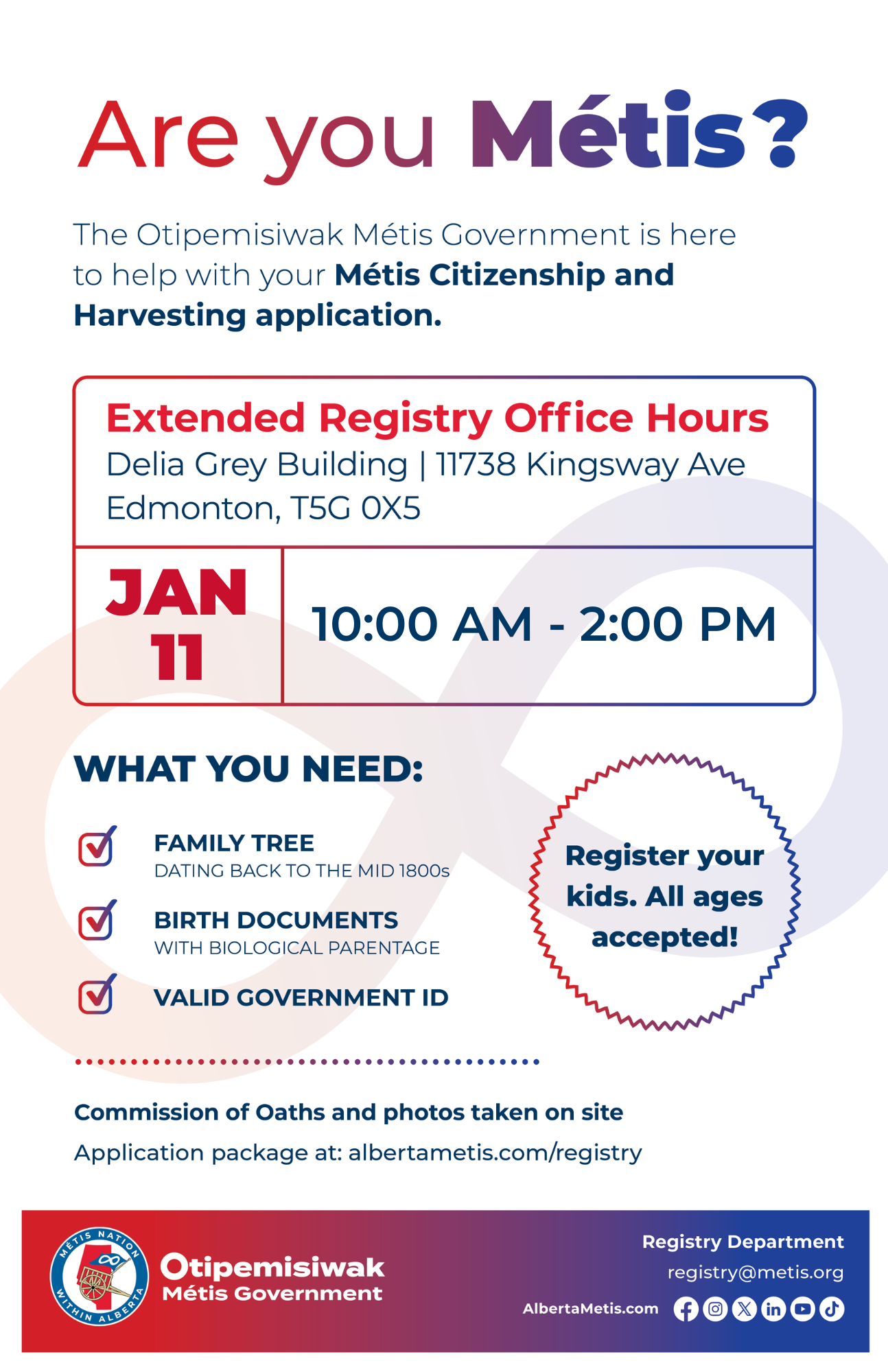Registry Drive: Extended Hours - Métis Nation of Alberta