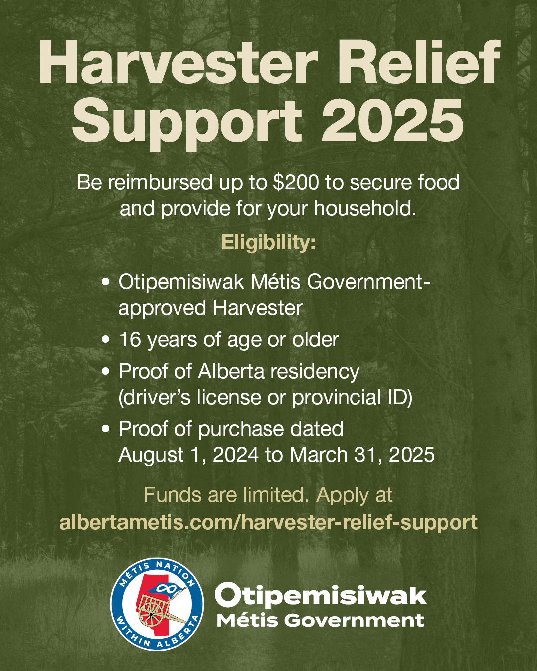 Harvester Relief Support - Otipemisiwak Métis Government